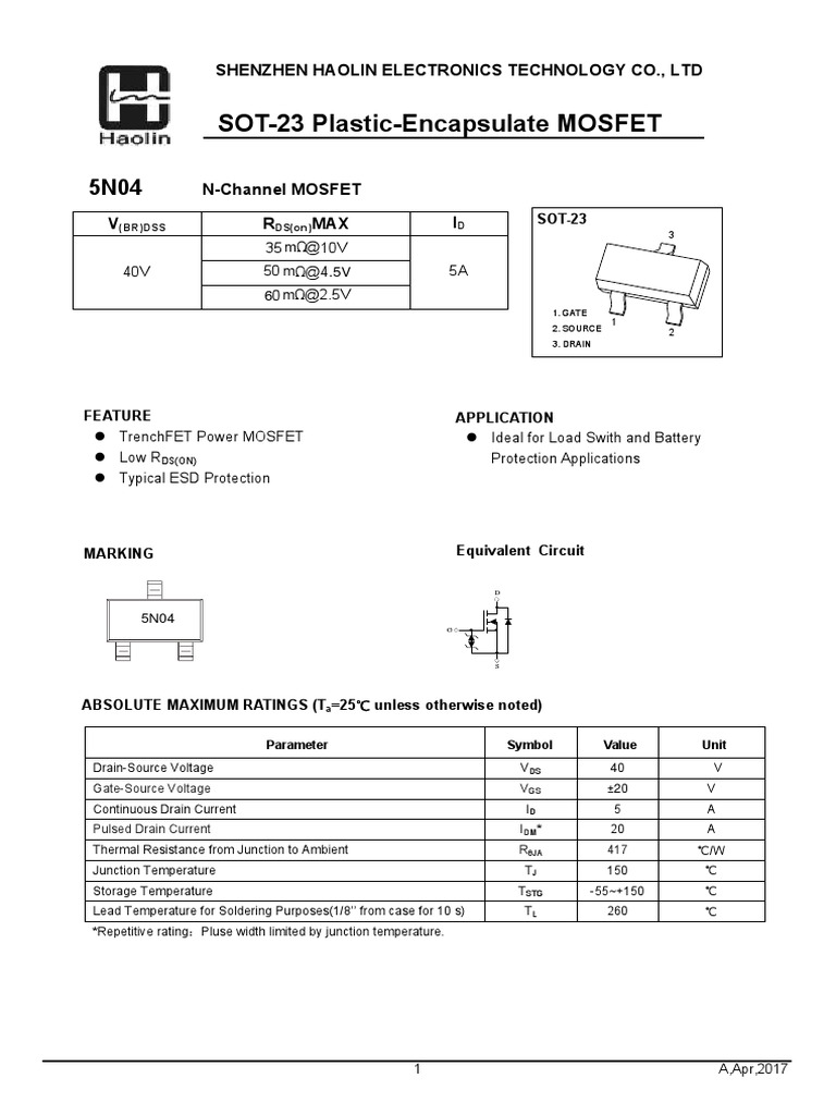 5N04 N-Channel MOSFET Specifications | PDF | Mosfet | Field Effect ...