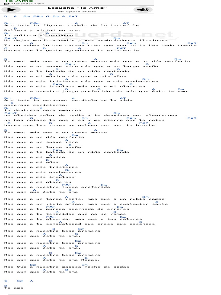 TE AMO, Alexander Acha Acordes PDF | PDF