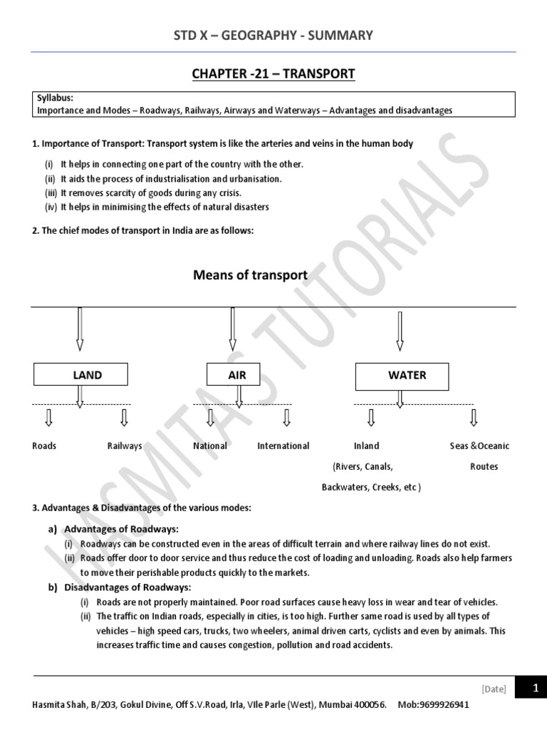 CHAPTER 21 - TRANSPORT - SUMMARY.pdf | PDF | Transport | Road