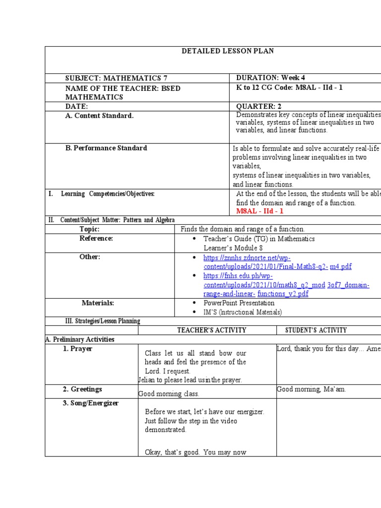Detailed Lesson Plan in Math | PDF | Teachers | Mathematics