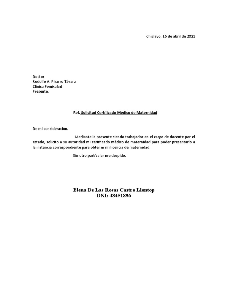 Solicitud Maternidad | PDF