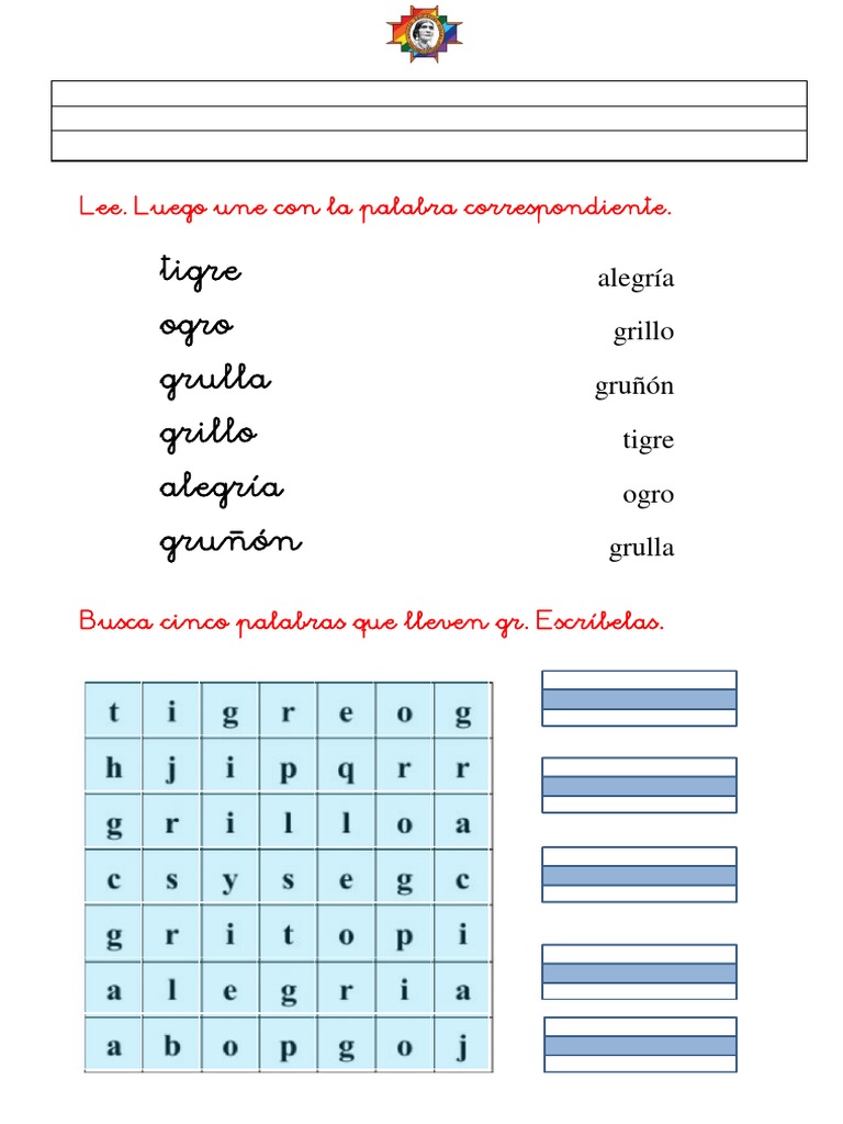 Actividades con palabras "gr" y "gl" | PDF