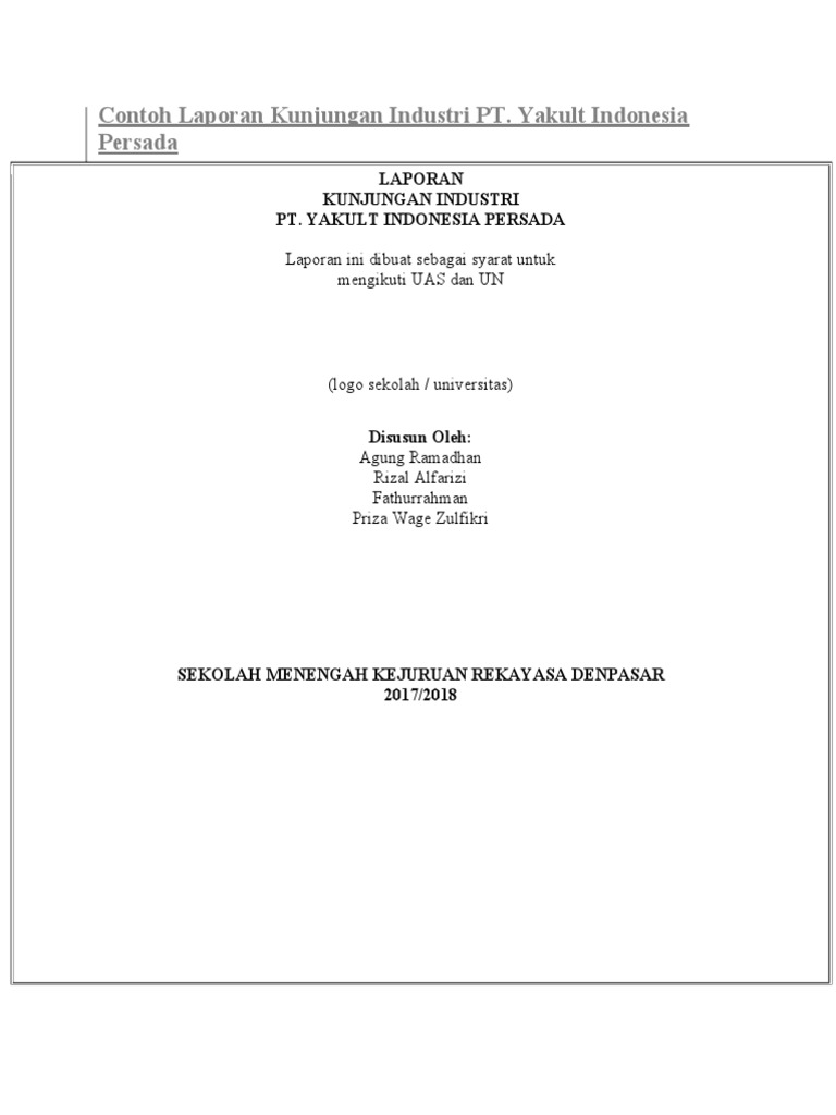 Contoh Laporan Kunjungan Industri PT. Yakult Indonesia Persada | PDF
