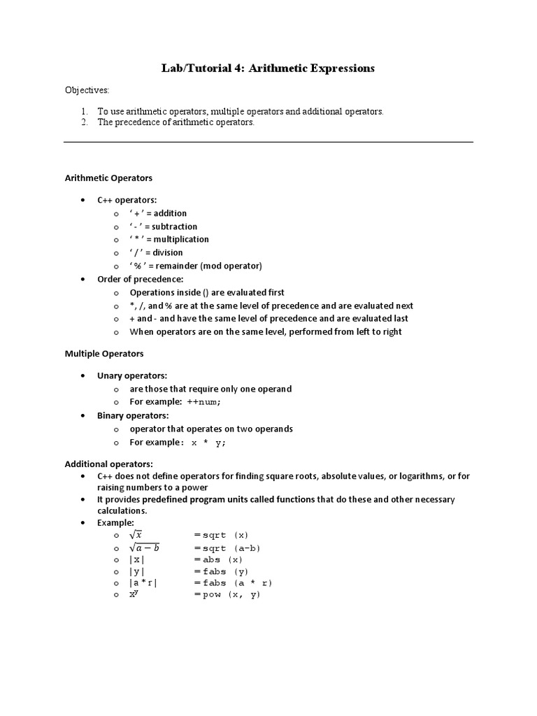 CSC126 Tutorial - Lab 4 | Download Free PDF | Arithmetic | Computer Programming
