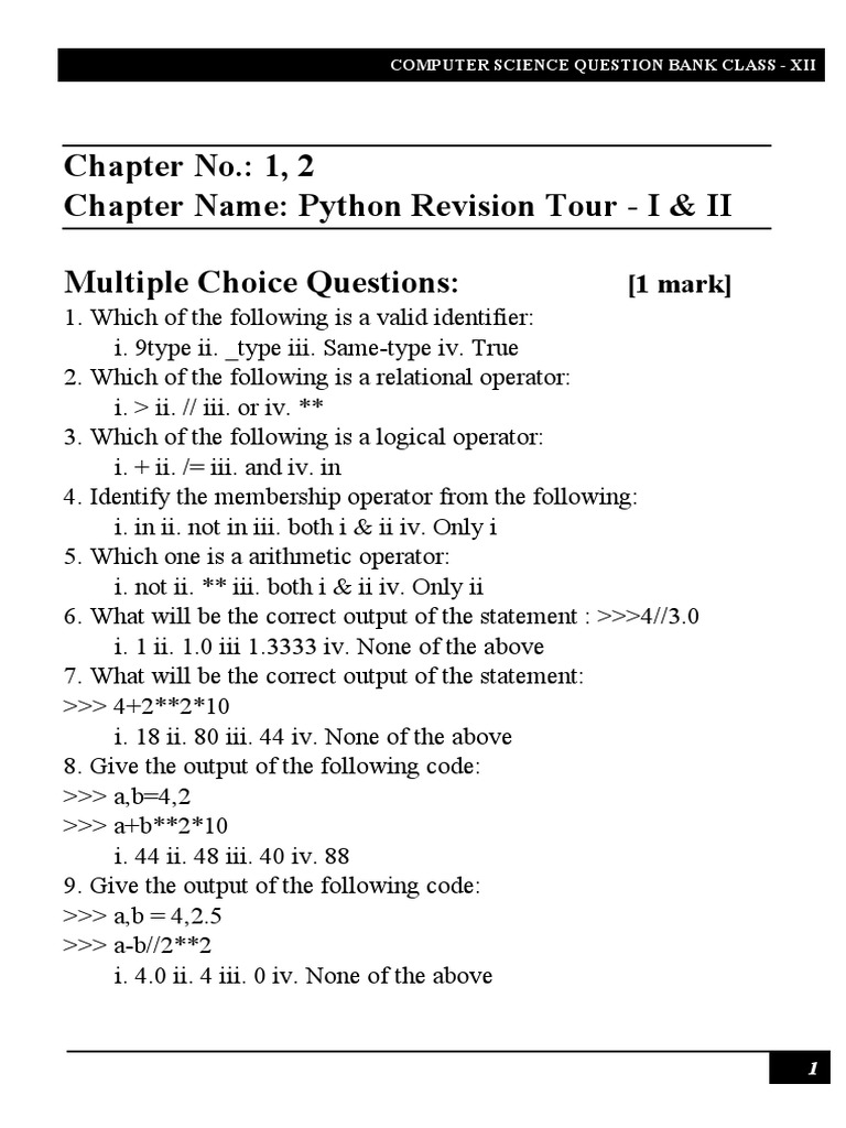Chapter 1and2 Python Revision Tour Iandii Pdf Pdf Control Flow Python Programming Language 0949