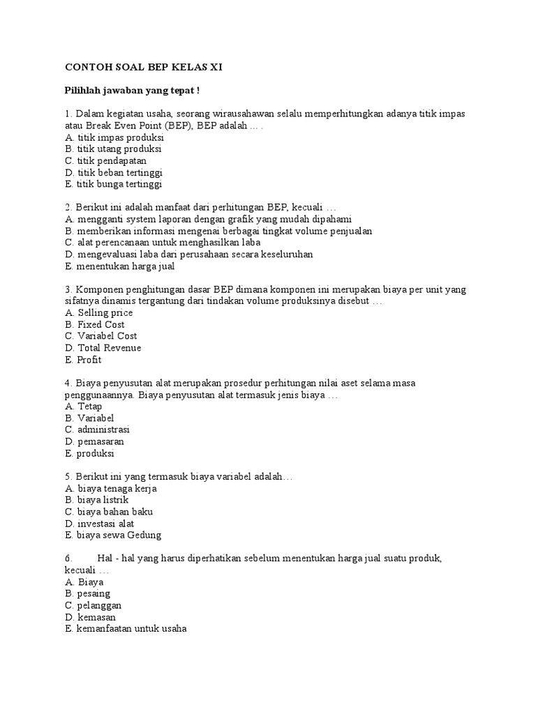 Contoh Soal Bep Kelas Xi | PDF