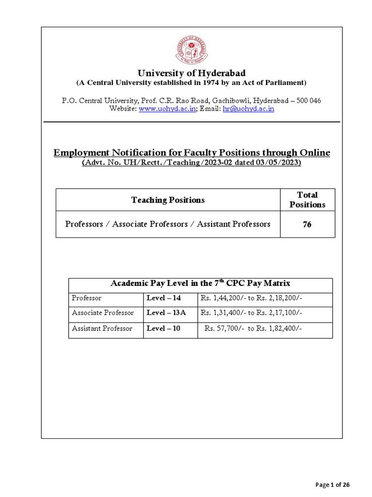 Employment Notification For Faculty Positions PDF | PDF | Academic ...