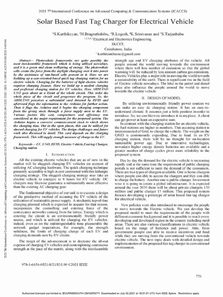 Karthikeyan 2021 | PDF | Electric Vehicle | Battery Charger