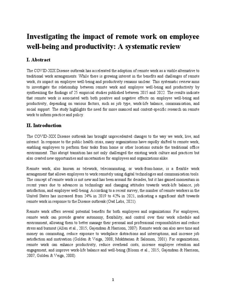 Investigating The Impact of Remote Work On Employee Well-Being and ...