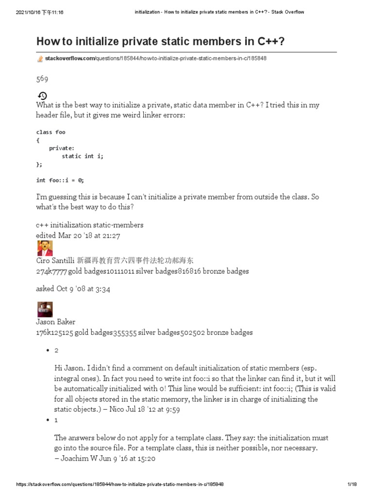 How To Initialize Private Static Members In C Stack Overflow Pdf C Class Computer 5355