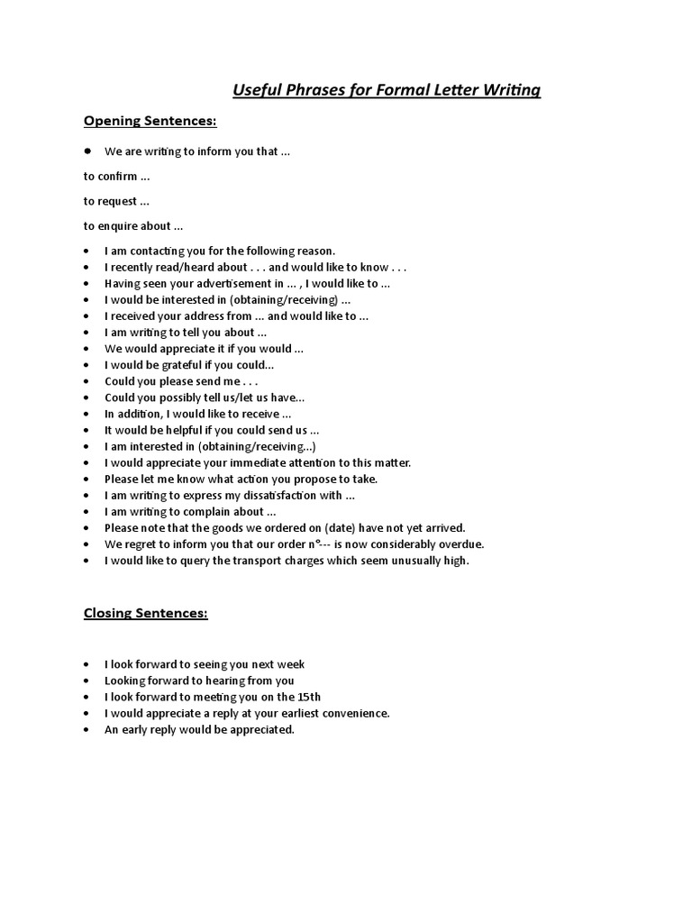 Formal Letter - Phrases | PDF