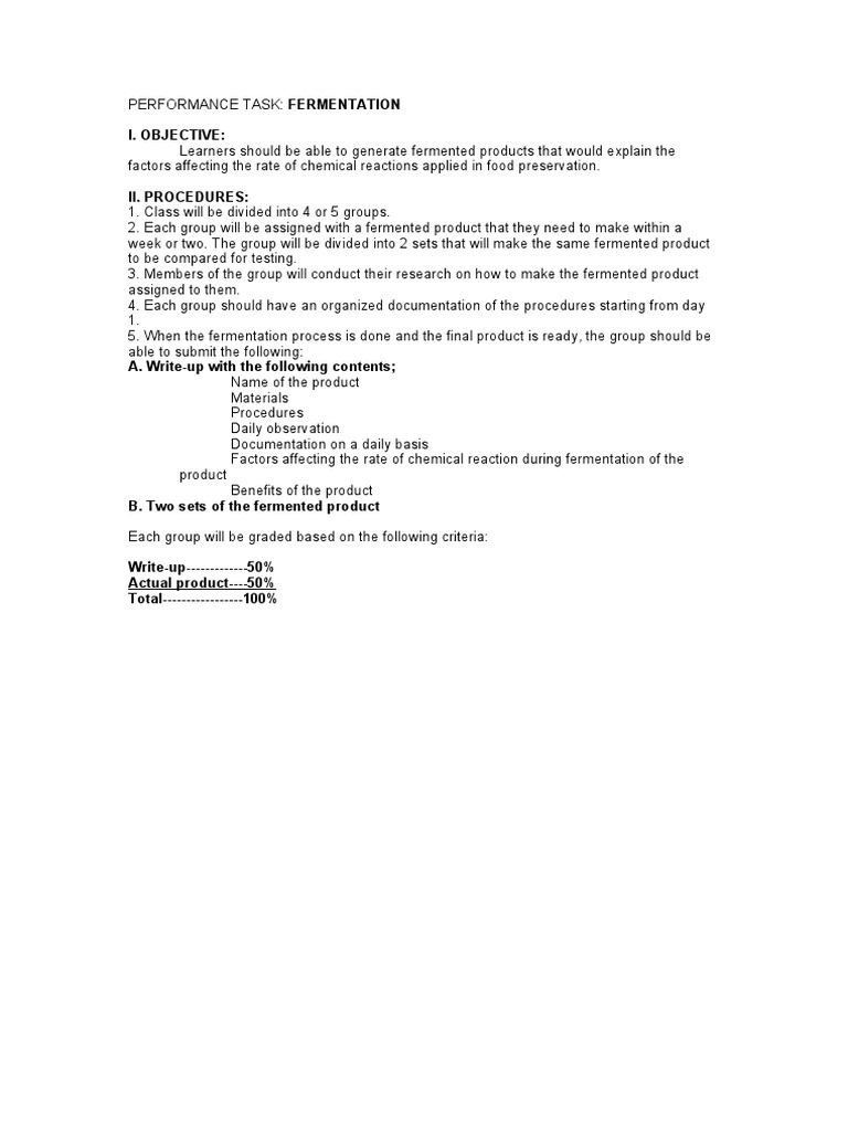 Quarter 4 Performance Task Fermentation | PDF