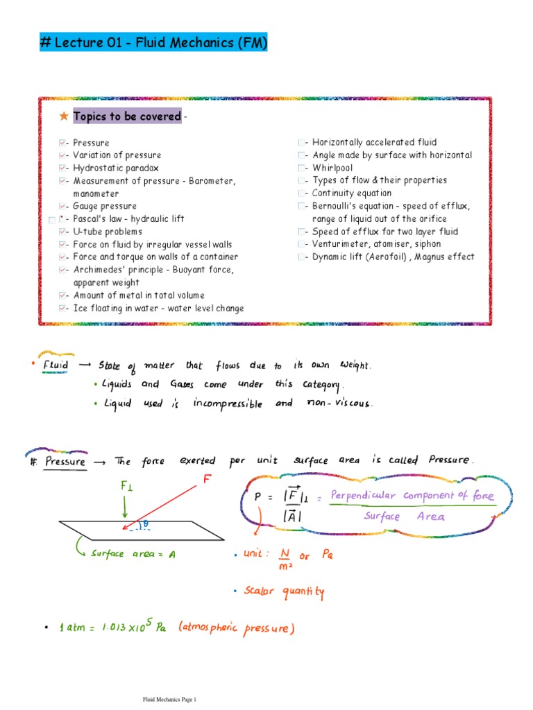Class 11 Fluid Mechanics Notes | PDF | Viscosity | Buoyancy