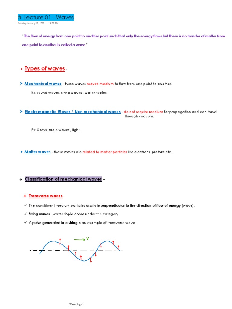 Mechanical Waves Class 11 JEE Handwritten Notes | PDF | Waves | Sound