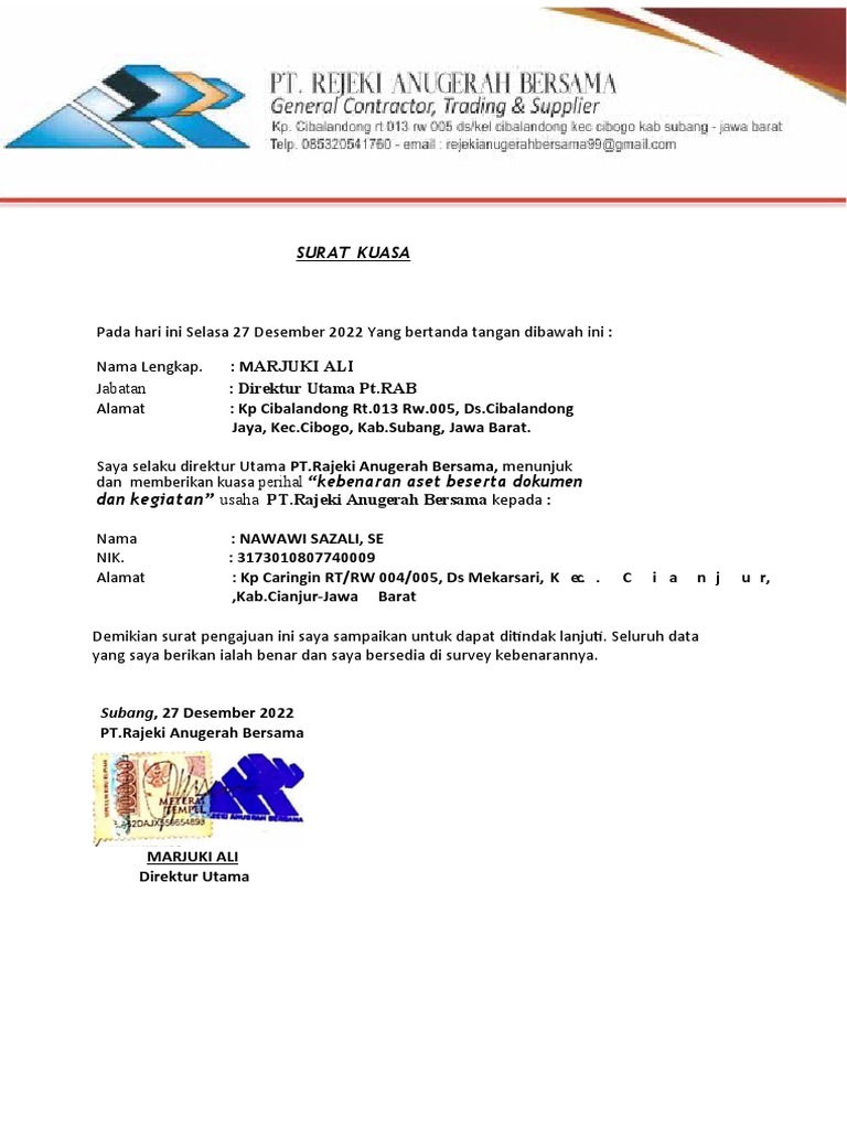 Surat Kuasa RAB-Nawawi | PDF