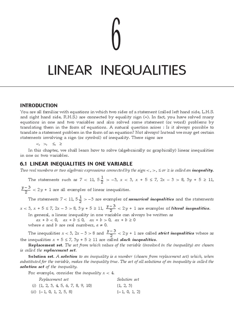 Cbse11 Linear Inequalities | PDF | Inequality (Mathematics) | Equations