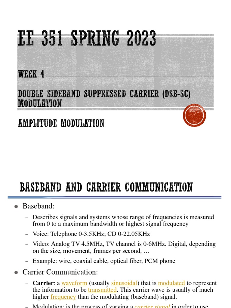 Lecture Slides Week 04 Dsb Sc And Am Pdf Pdf Modulation