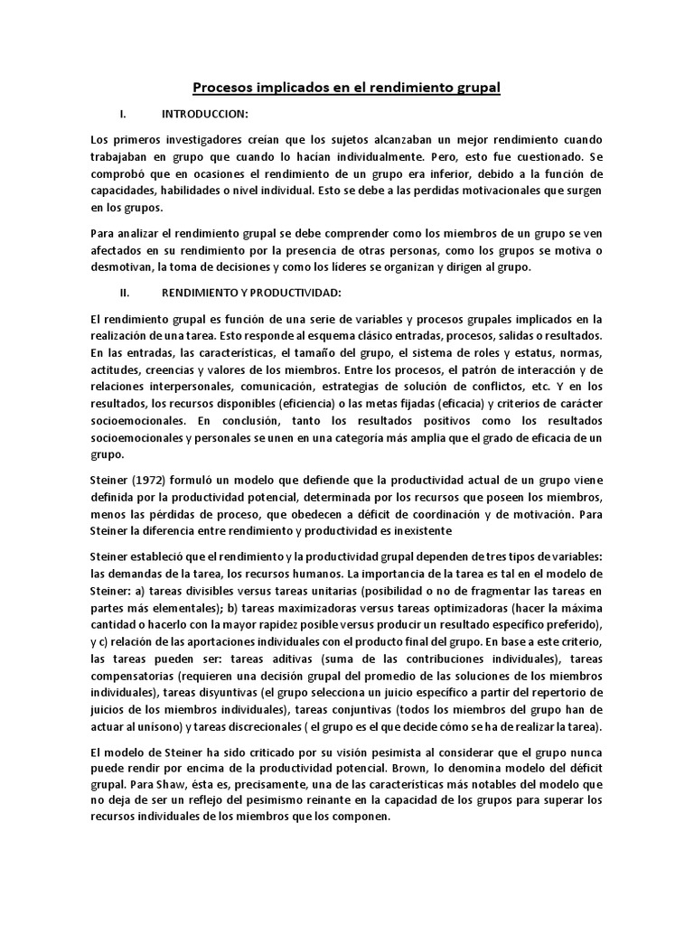 Procesos Implicados en El Rendimiento Grupal | PDF | Autoeficacia ...