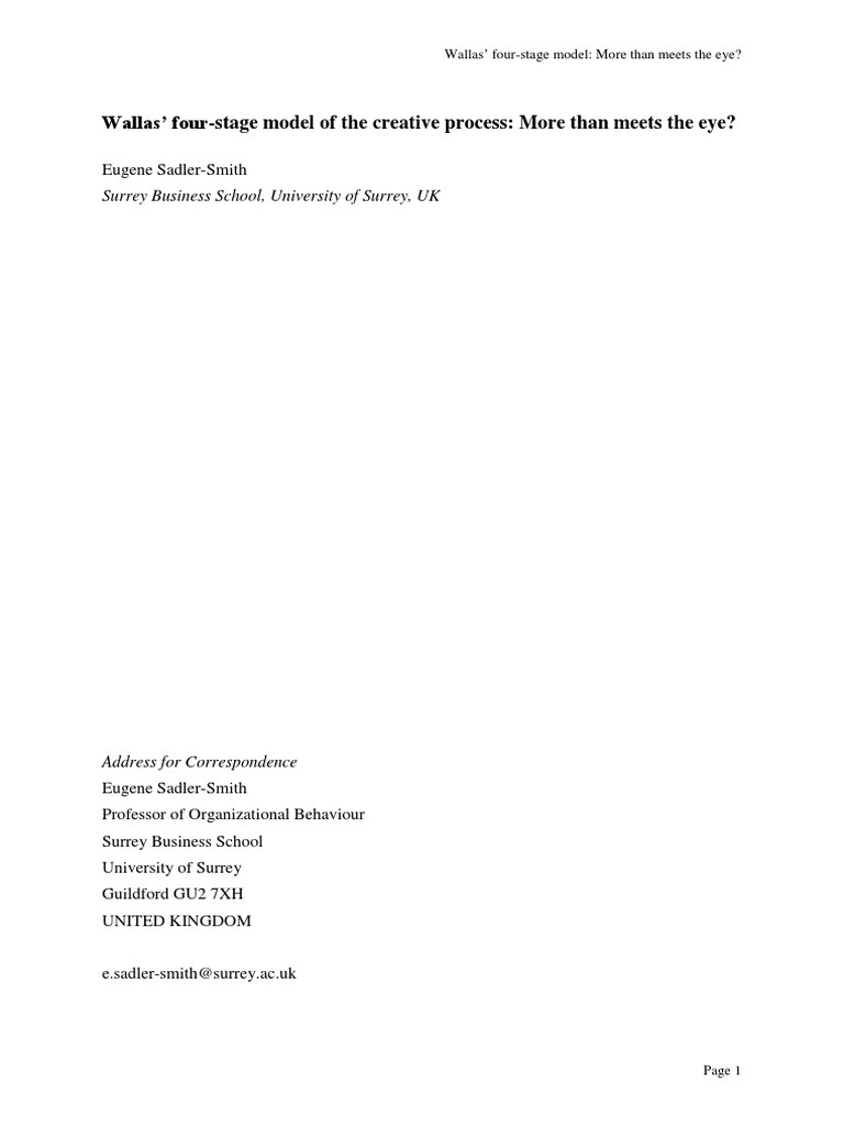 Sadler-Smith Wallas Four Stage Model of Creativity PDF | PDF ...