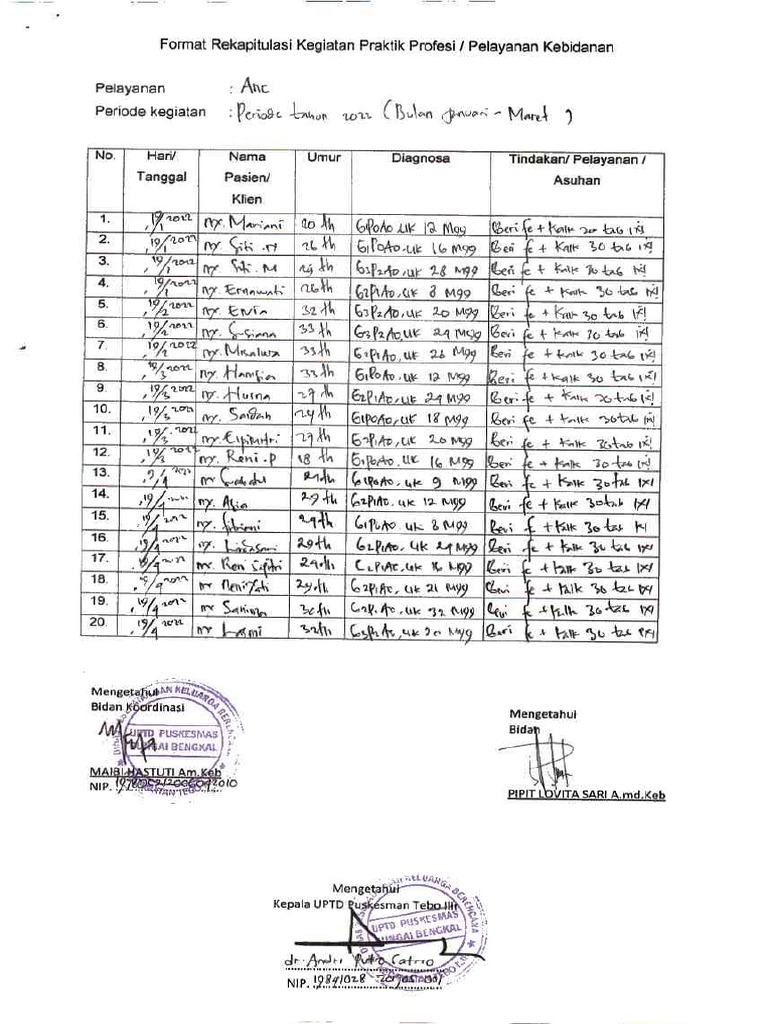 Form Rekapitulasi Anc | PDF