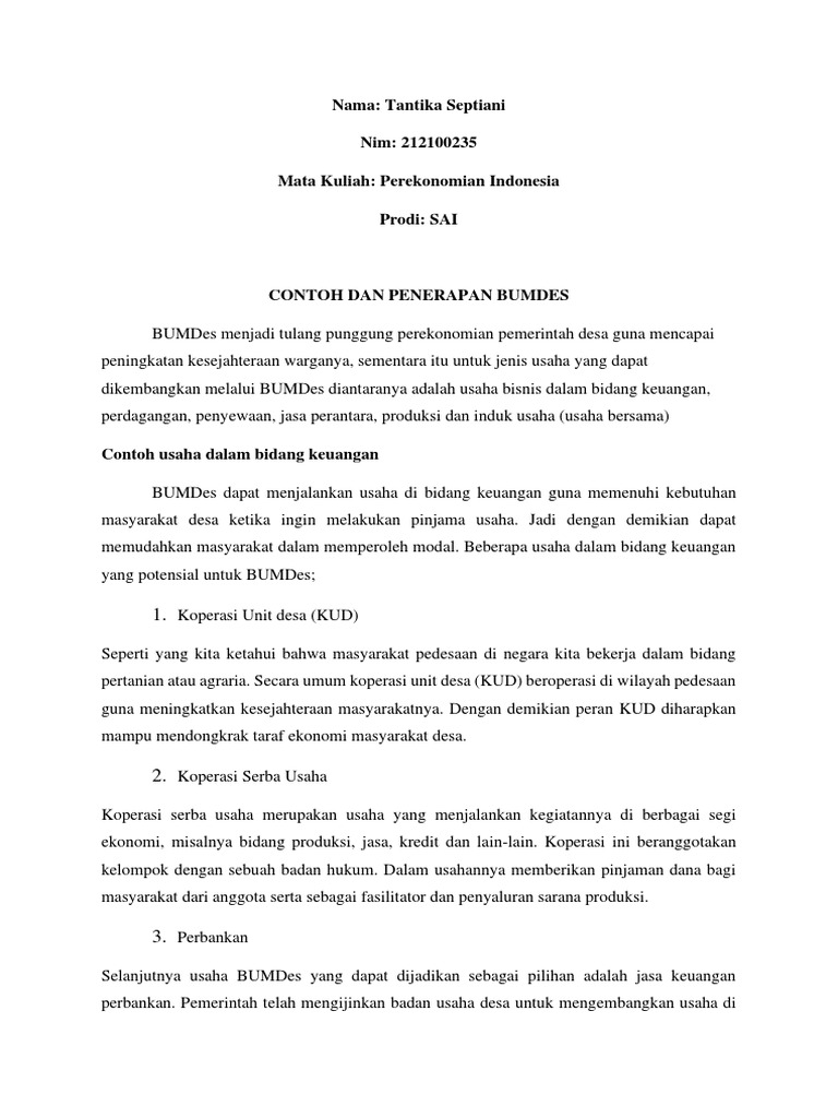 Contoh Dan Penerapan BUMDES PDF | PDF