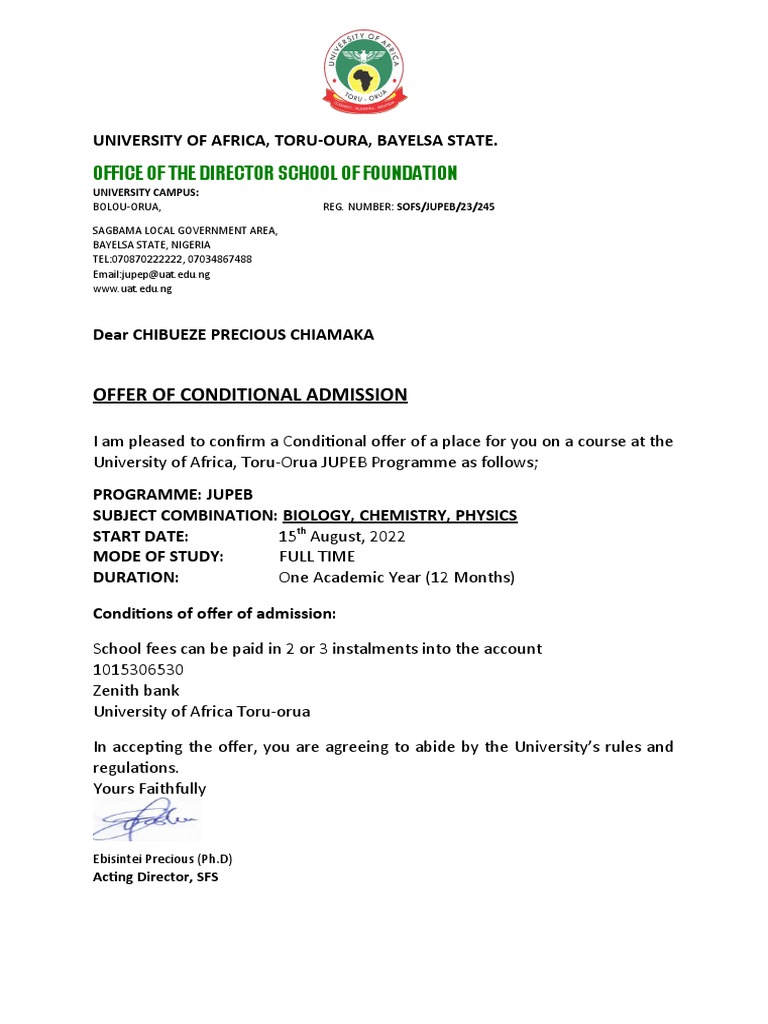 CHIBUEZE PRECIOUS CHIAMAKA Latter | PDF