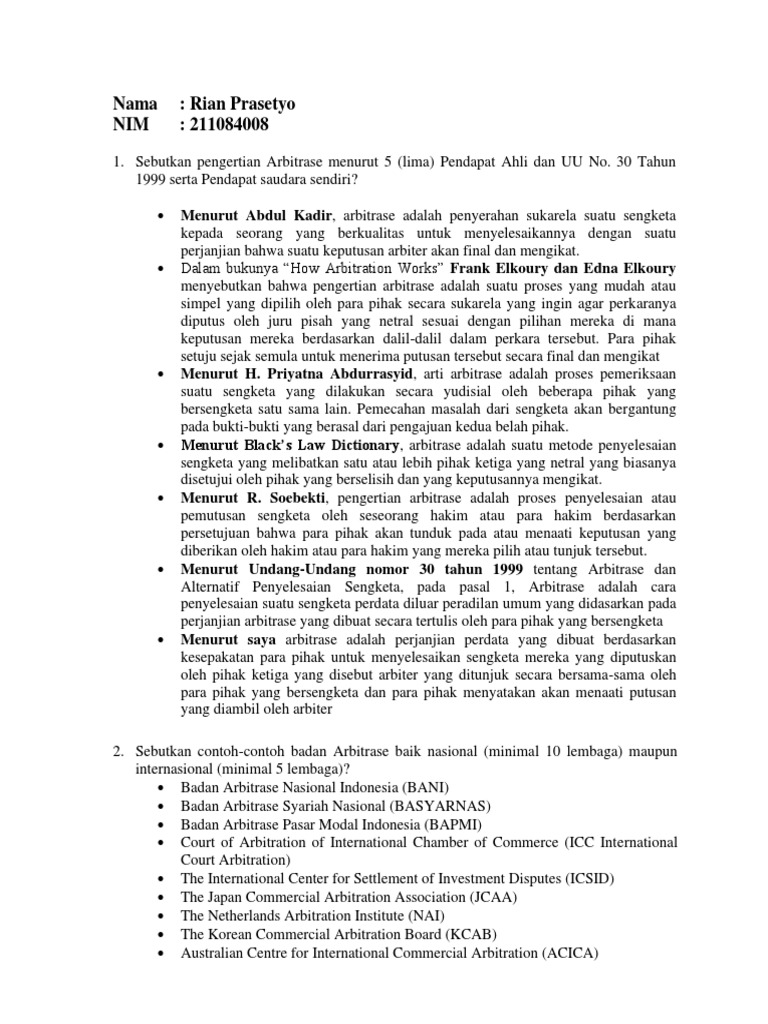 Rian Prasetyo Tugas Arbitrase | PDF