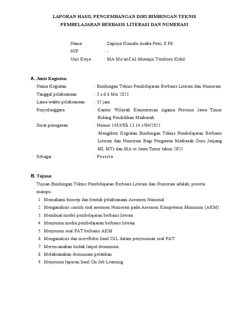 Laporan Bimtek Literasi & Numerasi | PDF