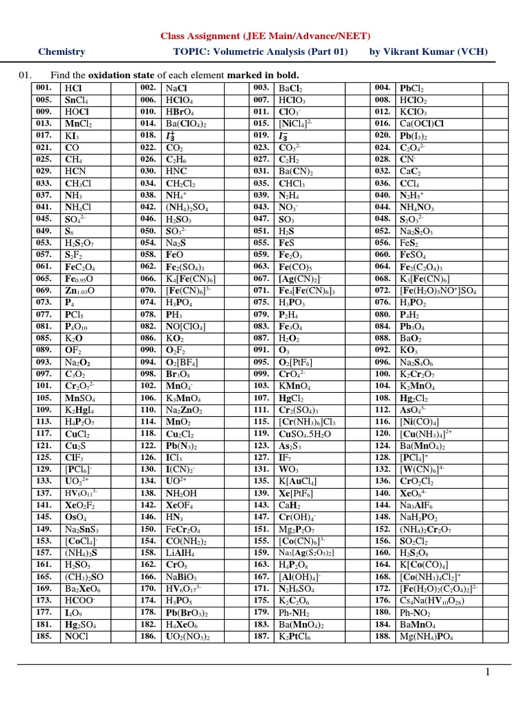 Volumetric Analysis - Class Assignment Part 01 PDF | PDF | Redox | Chemistry