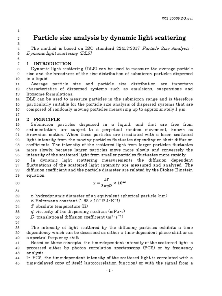 Particle Size Analysis by Dynamic Light Scattering | PDF | Electromagnetism | Physical Sciences