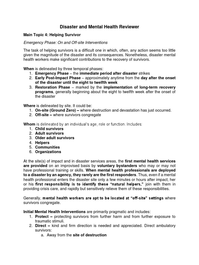 Mental Health Support in Disasters | PDF | Psychological Trauma ...