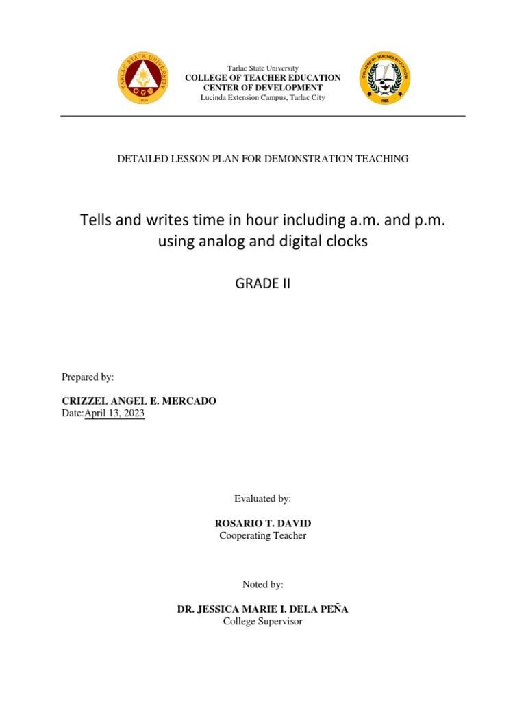 DLP - Telling Time PDF | PDF | Clock | Teachers
