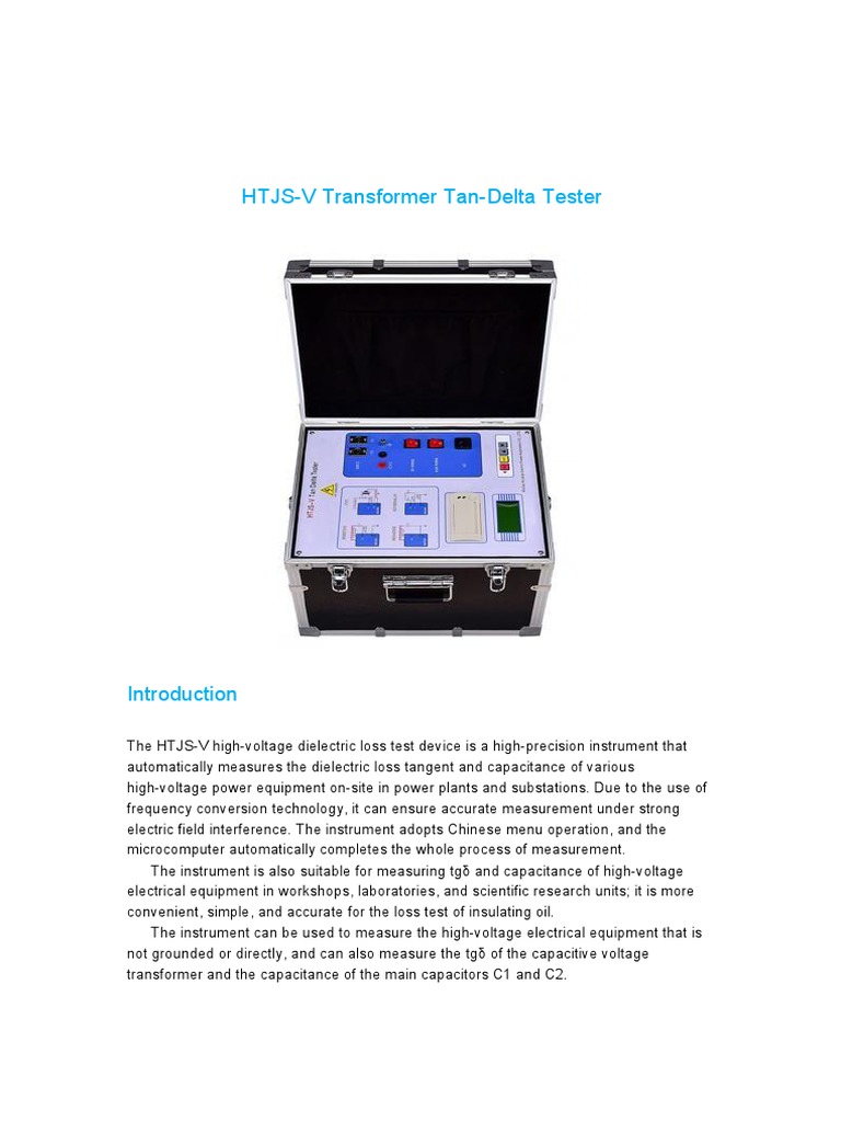 Introduction Of Htjs V Transformer Tan Delta Tester Pdf High Voltage Transformer