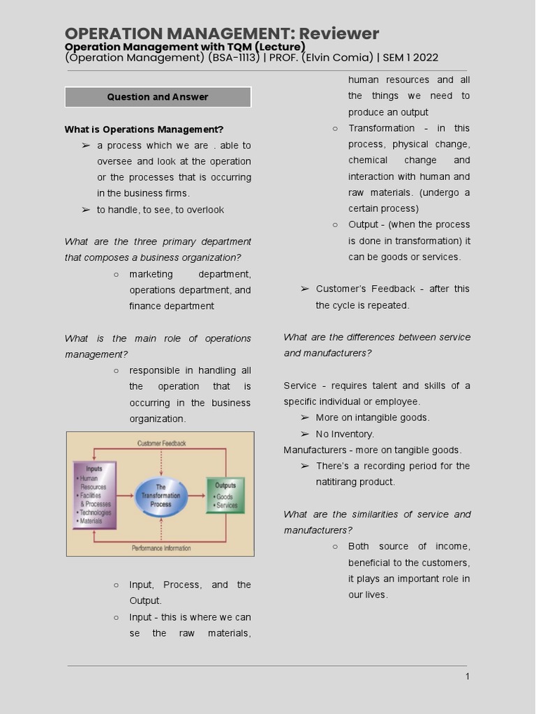 Operation Management Reviewer | PDF | Customer Relationship Management ...