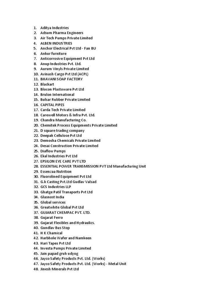 List Of 120 Companies In Valsad GIDC PDF Chemical Substances