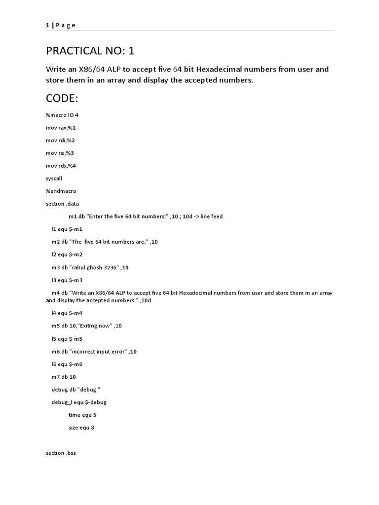 X86/64 ALP for Hex Input and Length Display | PDF | Text File | String ...