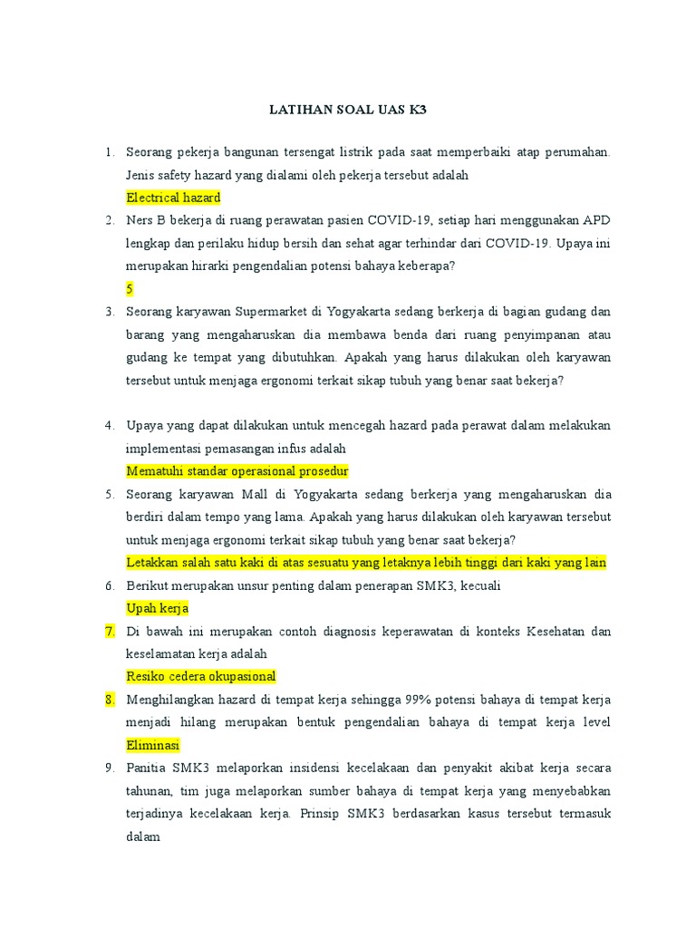 LATIHAN SOAL UAS K3 | PDF