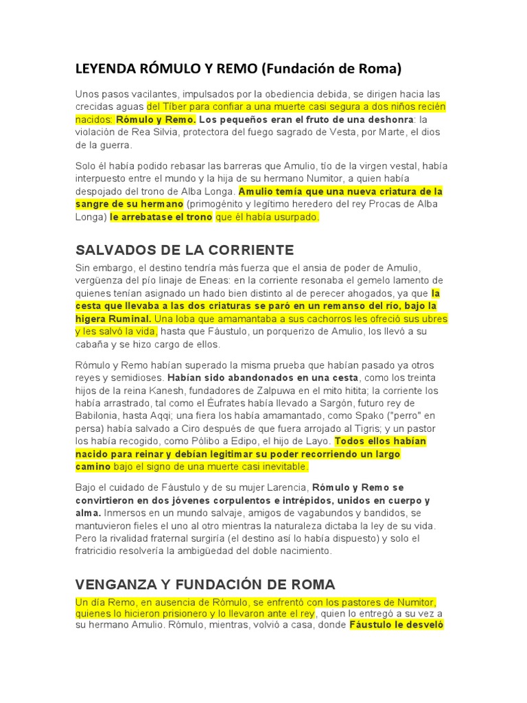 Leyenda Rómulo y Remo | PDF | Romulus y Remus | Europa antigua