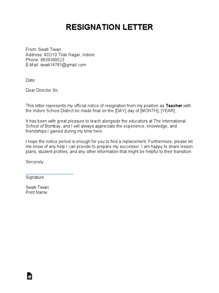 Teacher Resignation Letter | PDF