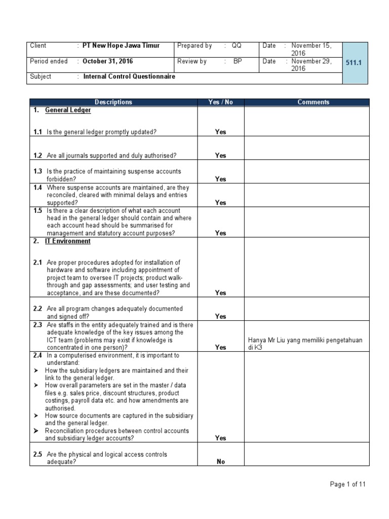 511.1 Internal Control Questionnaire OK | PDF | Cheque | Payments