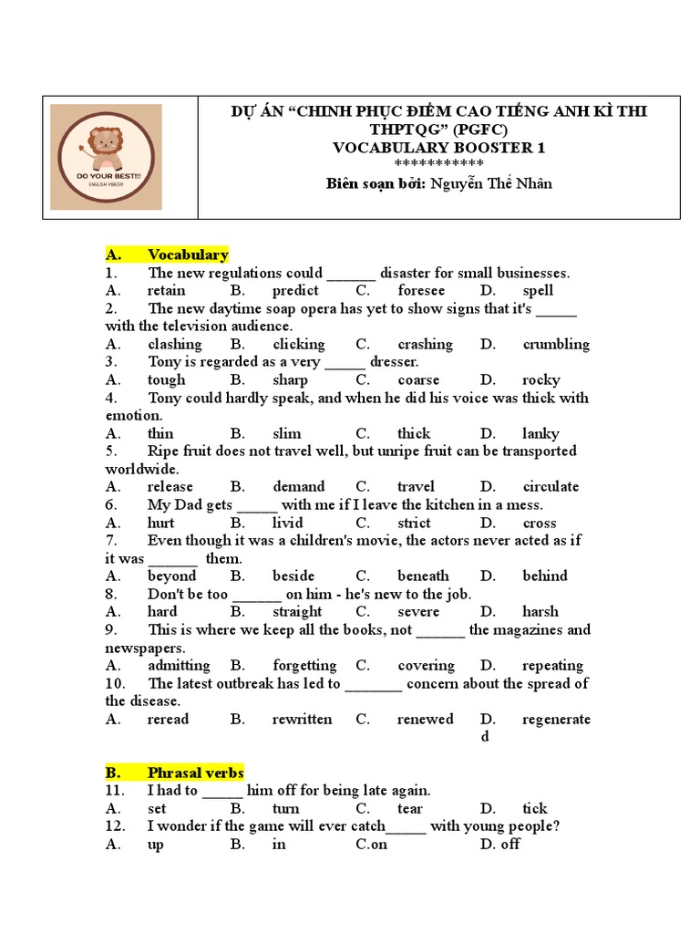 VOCABULARY BOOSTER 1 - No Key | PDF