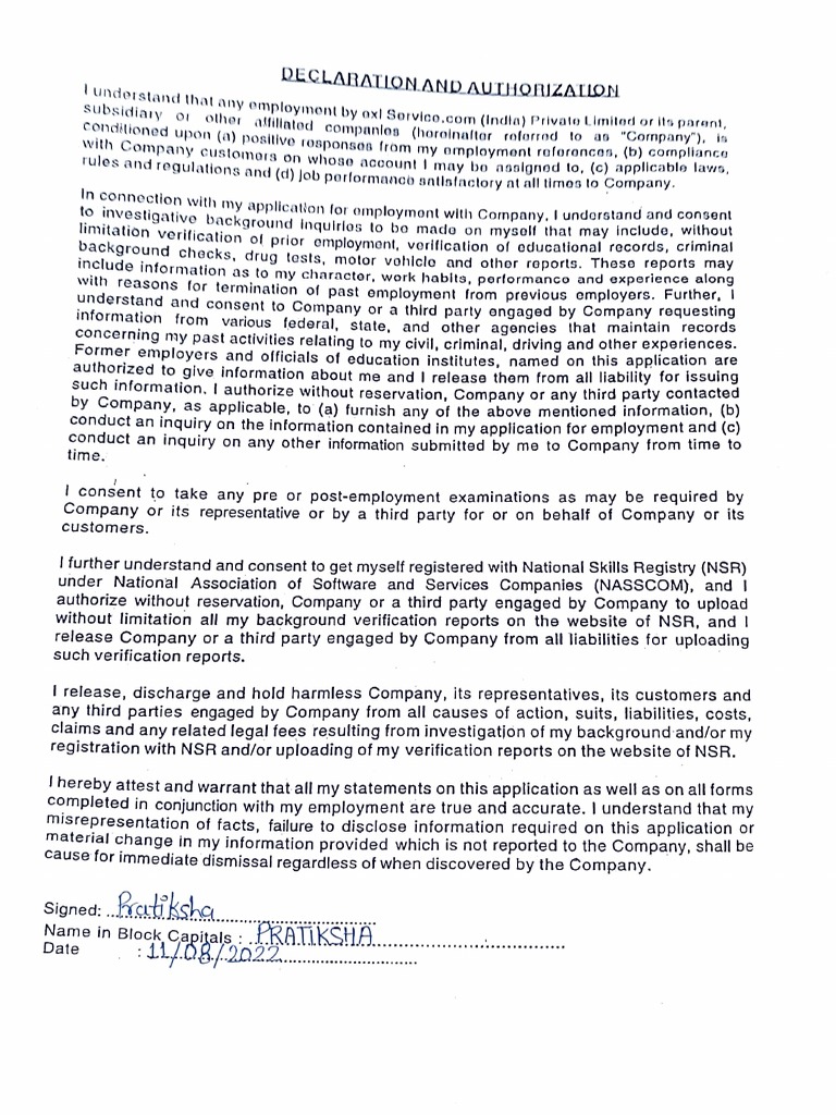 Declaration and Authorization Form | PDF | Background Check | Business