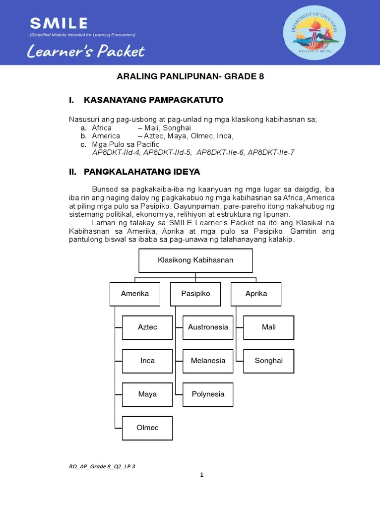 Ap 8 Q2 Smile Learner - S Packet 3 Pag Unlad NG Klasikong Kabihasnan Sa ... Ap 8 Q2 Smile Learner - S Packet 3 Pag Unlad NG Klasikong Kabihasnan Sa ...