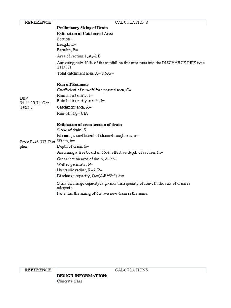 Drainage Design Calculation Guide | PDF