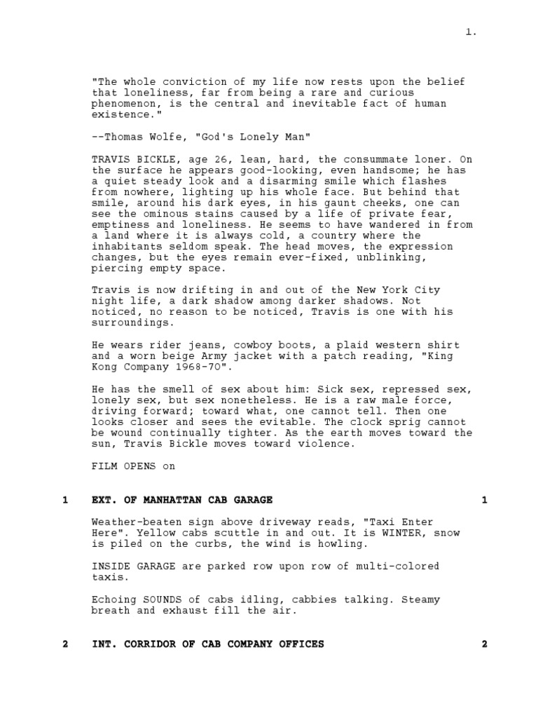 Taxi - Driver (1976) Full Screenplay | PDF