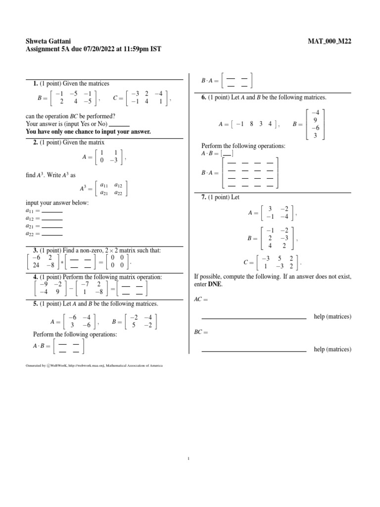Maths Ass 5 A | Download Free PDF | Matrix (Mathematics) | Applied Mathematics
