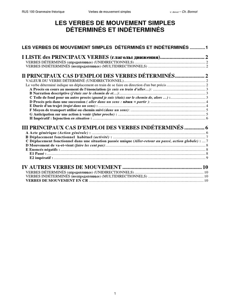 Verbes de mouvement en russe | PDF | Verbe | Adposition