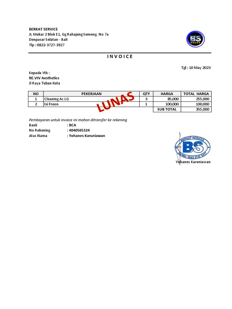 Invoice Re - Viv Tuban 10 May 2023 Lunas | PDF