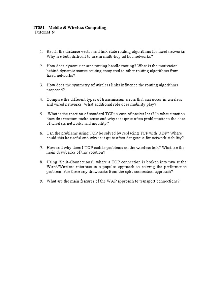 IT351 - Mobile Wireless Computing Tutorial_9 | PDF
