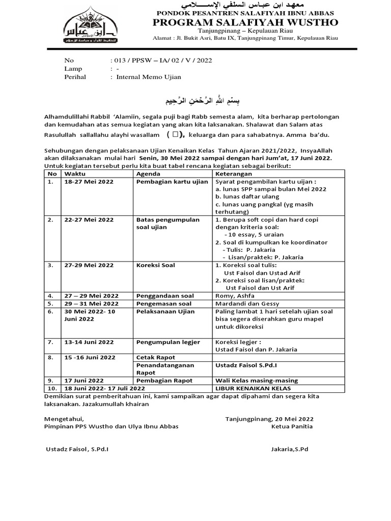 Panitia Ujian SM2 2022 PDF | PDF